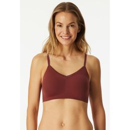 Schiesser Damen Bustier &raquo;Invisible Soft Lace&laquo; herausnehmbare Pads, V-Ausschnitt, Spitze vorn, Lasercut-Abschl&uuml;sse braun 44, N-Gr