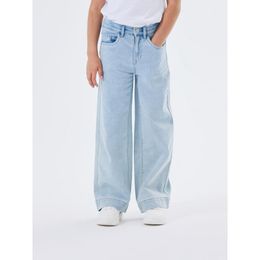 name it M&auml;dchen Weite Jeans &raquo;NKFROSE f&uuml;r M&auml;dchen mit weitem Bein und High Waist&laquo; unifarben, casual, loose fit, Baumwollmischung, Denim blau 134, N-Gr