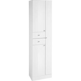 Hochschrank &raquo;Quickset 955 Badschrank, 50 cm breit, 3 T&uuml;ren, 2 Schubladen&laquo; Badezimmer-Hochschrank inkl. T&uuml;rd&auml;mpfer, Griffe in Chrom gl&auml;nzend wei&szlig; 