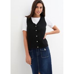 bonprix Damen bonprix Strickweste &raquo;Feinstrick-Weste mit Kn&ouml;pfen&laquo; aus Baumwollmischung, Slim fit Passform, mit Knopfleiste, unifarben schwarz 40/42 (M)