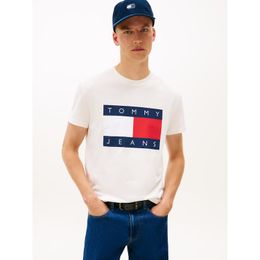 Tommy Jeans Herren T-Shirt Rundhalsausschnitt, Regular Fit, Logo-Druck wei&szlig; L