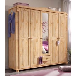 OTTO home Kleiderschrank &raquo;Adele&laquo; Massive Kiefer,Spiegel; Landhausstil beige Massivholz B/H/T: 207cm x 191cm x 53,5cm, Schubladen: 2 Stk. T&uuml;ren: 5 Stk.
