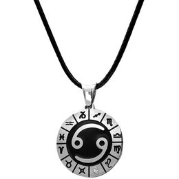 Firetti Herren Kette mit Anh&auml;nger &raquo;Schmuck Geschenk Edelstahl Leder Halsschmuck Halskette Sternzeichen&laquo; Made in Germany - mit Similistein wei&szlig; Krebs, 