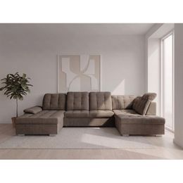 WERK2 Wohnlandschaft &raquo;Kordula-New Multifunktion Couch, Breite 332cm, bequem, U-Form&laquo; Sofa in U-Form mit Schlaffunktion & Bettkasten, Schlafcouch beige