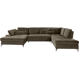 OTTO home Wohnlandschaft &raquo;Costello U-Form, B: 363 cm mit Sitztiefen- & Armteilverstellung&laquo; optional Schlaffunktion & Bettkasten gr&uuml;n 100% Polyester;