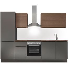 KOCHSTATION K&uuml;chenzeile &raquo;Cocco B/H/T 280x211x60 cm&laquo; Breite 280 cm, wahlweise mit E-Ger&auml;ten und Induktion grau B/H/T: 280cm x 211cm x 60cm, ohne E-