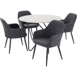 OTTO home Essgruppe &raquo;JonasMara&laquo; Set, 5 Stk. tlg. runder Tisch in Marmoroptik wei&szlig; Samtvelours