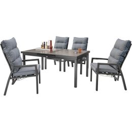 Destiny Garten-Essgruppe &raquo;GARDA IMOLA 4 HL + Ausziehtisch 165/215x100cm, anthrazit&laquo; Set, 9 Stk. tlg. Aluminium, Polywood grau B/H/T: 62cm x 67cm, Polyester, 