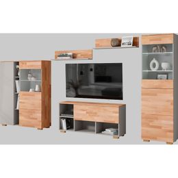 OTTO home Wohnwand 5 Stk. tlg. braun Holzwerkstoff, Massivholz B/H/T: 290cmcm x 185cmcm x 35cmcm, teilmassiv