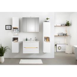 Badm&ouml;bel-Set &raquo;Quickset 5-teilig, Keramik-Waschtisch und LED-Spiegelschrank&laquo; 7 Stk. tlg. wei&szlig; Glas, Holzwerkstoff, Keramik B/H/T: 140cmcm x 45cmcm