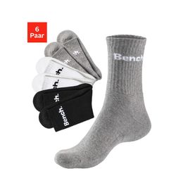Bench. Damen Tennissocken &raquo;Damen Herren Sportsocken, Crew Socken&laquo; Packung, 6 Paar tlg. mit Fu&szlig; Polsterung schwarz-wei&szlig; 35-38