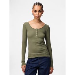Pieces Damen Pieces Langarmshirt &raquo;PCKITTE LS TOP NOOS BC&laquo; Baumwollmischung, slim fit gr&uuml;n M