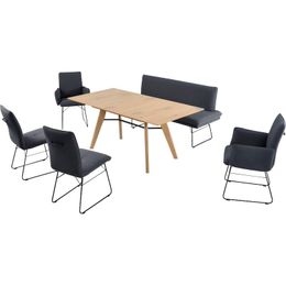 K+w Komfort & Wohnen K+W Komfort & Wohnen Essgruppe &raquo;Giacomo IV&laquo; 6 Stk. tlg. Polsterbank in 2 Gr&ouml;&szlig;en, 2 Kufenst&uuml;hle, 2 Armlehnenst&uuml;hle und 1 Tisch blau Flachgewebe Q2 2250