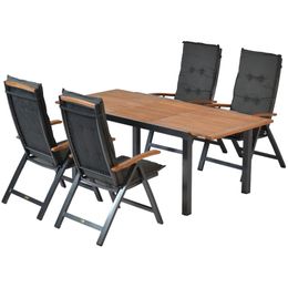 Merxx Garten-Essgruppe &raquo;Tilos&laquo; 5 Stk. tlg. 4 Klappsessel mit ausziehbarem Tisch grau Aluminium B/H/T: 60cm x 116cm x 73cm, Dining Set