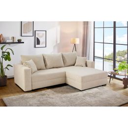Jockenh&ouml;fer Ecksofa &raquo;Saalbach XL&laquo; mit Schlaffunktion, Bettkasten & 2 Zierkissen beige Korpus: 100% Polyester;Kissen: 100% Polyester B/H/T: 261cm x 90cm, Chenille,