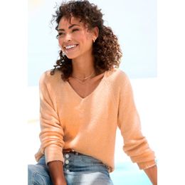 Buffalo V-Ausschnitt-Pullover mit modischer Melange-Optik, weicher Strickpullover, elastisch orange 44/46 V-Ausschnitt-Pullover