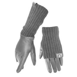 Pearlwood Damen Pearlwood Lederhandschuhe &raquo;ROMY&laquo; Fleecefutter, als Lang-oder Kurzhandschuh zu tragen, Strickb&uuml;ndchen schwarz 8