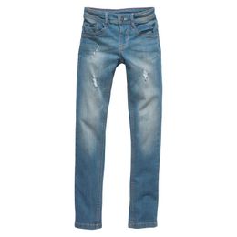 Arizona Jungen Stretch-Jeans &raquo;mit schmalem Bein f&uuml;r Jungen&laquo; skinny fit, gerade Beinform, trendiger Used-Look blau 158, N-Gr