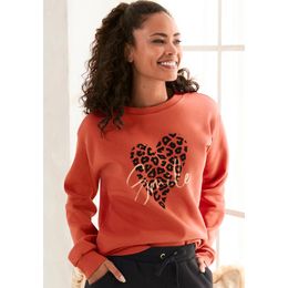 Lascana Damen Lascana Sweatshirt, mit Herz-Leo-Druck, Loungewear rot 32/34
