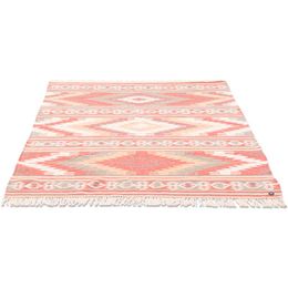 Tom Tailor HOME Wollteppich &raquo;Kelim Colors I&laquo; rechteckig 5 mm H&ouml;he reine Wolle, robust und strapazierf&auml;hig, mit Fransen, Boho-Style rot Baumwolle, 