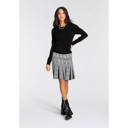 Melrose Damen Strickkleid f&uuml;r Partys, figurbetont mit trendy Jacquard Muster schwarz-wei&szlig; 34, N-Gr