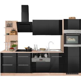 KOCHSTATION K&uuml;chenzeile &raquo;KS-Brindisi Breite 280 cm&laquo; wahlweise mit E-Ger&auml;ten und Induktion, mit MDF-Fronten und Regal schwarz B/H/T: 280cm x 200cm x 