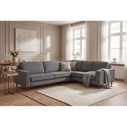 OTTO home Ecksofa &raquo;Pinto Skandi, 290 cm, Chenille, Struktur, Ottomane links / rechts&laquo; mit Keder, Massivholzf&uuml;&szlig;e Eiche ger&auml;uchert, Wellenunterfederung 