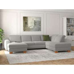 Sit & More sit&more Wohnlandschaft &raquo;Dundee U-Form&laquo; mit Federkern und Massivholzf&uuml;&szlig;en, wahlweise mit Kopfteilverstellung silber B/H/T: 338cm x 86cm x 219cm, 
