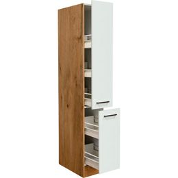 Flex-Well Apothekerschrank &raquo;Vintea&laquo; (B x H x T) 30 x 200 x 57 cm, mit 5 Ablagen beige Holzwerkstoff Lancelot Oak, B/H/T: 30cm x 200cm x 57,1cm, T&uuml;ren: 2 Stk.