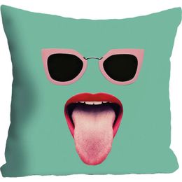 queence Dekokissen &raquo;&raquo;Mund + Brille&laquo;&laquo; in intensiven Farben, Kissenh&uuml;lle ohne F&uuml;llung, 1 St&uuml;ck bunt Polyester B/L: 40cm x 40cm, 1 Stk.