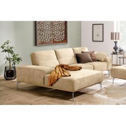 W.Schillig Ecksofa &raquo;run, Designsofa mit tollem Sitzkomfort, L-Form&laquo; mit elegantem Holzsockel, F&uuml;&szlig;e in Chrom gl&auml;nzend, Breite 279 cm beige Longlife 