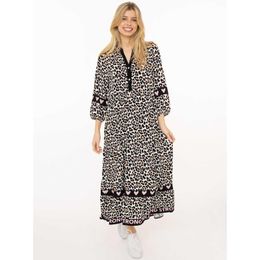 Zwillingsherz Damen Maxikleid &raquo;"Classic Leo"&laquo; Ohne Taschen Leomuster, Knopfleiste und 3/4 Arm L/XL, N-Gr