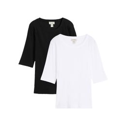 bonprix Damen bonprix T-Shirt Packung, 2er, aus Baumwoll-Elasthan-Mix, schmale Passform, Halbarm-Design schwarz-wei&szlig; 40/42 (M)