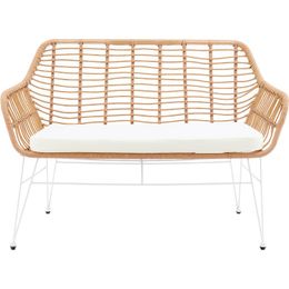 Salesfever Sitzbank &raquo;Wels Komfortable Bank&laquo; Indoor- und Outdoor geeignet beige Metall, Polypropylen B/H/T: 120cm x 85cm x 69cm, Sitzbank Rattanoptik 