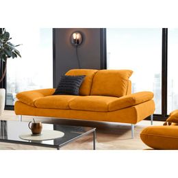 W.Schillig 2-Sitzer &raquo;enjoy&MORE&laquo; mit Sitztiefenverstellung, F&uuml;&szlig;e silber matt, Breite 202 cm gelb Chenille-Flachgewebe R66 (85% Polyester, 15% Nylon);