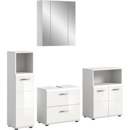 Welltime Badm&ouml;bel-Set &raquo;FLORENZ, 4-teilige Badkombination, hochwertige MDF-Front&laquo; Set, Midischrank hoch, WBU, Spiegelschrank, Midischrank breit wei&szlig; 