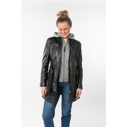 Mauritius Damen Ledermantel &raquo;BENTE2&laquo; lange Lederjacke mit G&uuml;rtel & abnehmbarem Kapuzen-Inlay schwarz XL/42 Trachtenmode