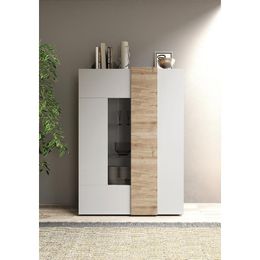 Home Affaire Vitrine &raquo;Venus, Strauraumvitrine&laquo; H&ouml;he 168 cm wei&szlig; Wei&szlig; / Top Absetzung in Eiche Cadiz, B/H/T: 121cm x 168cm x 44cm, T&uuml;ren: 2 Stk., 