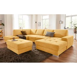 Sit & More sit&more Wohnlandschaft &raquo;Santorini U-Form&laquo; mit Federkern und Sitztiefenverstellung, wahlweise mit Schlaffunktion gelb Luxus-Microfaser ALTARA NUBUCK (