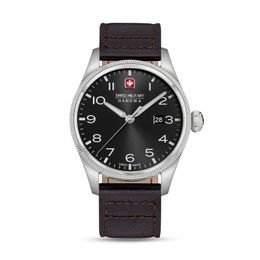 SWISS MILITARY HANOWA Herren Quarzuhr &raquo;Thunderbolt&laquo; Armbanduhr, Herrenuhr, Swiss Made, Lederarmband, analog, Tag schwarz Einheitsgr&ouml;&szlig;e