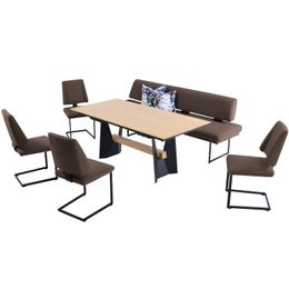 K+w Komfort & Wohnen K+W Komfort & Wohnen Essgruppe &raquo;Longbeach&laquo; 6 Stk. tlg. Essgruppe in Spitzkissenoptik mit 4 Freischwingern, Gestell in Metall braun B/H/T: 224cm x 89cm