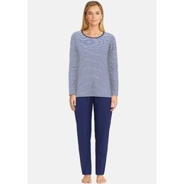 G&ouml;tzburg G&ouml;tzburg Damen G&Ouml;TZBURG Pyjama &raquo;Alexandria&laquo; 2 tlg. Langarm, Rundhalsausschnitt, lange Hose, Baumwolle, bequem blau 46 (XXXL)
