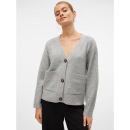 V&eacute;ro Moda Vero Moda Damen Strickjacke &raquo;VMBOOM LS V-NECK BUTTON CARDIGAN GA NOOS&laquo; Materialmix, loose fit grau XS