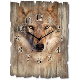 Artland Wanduhr &raquo;Wolf&laquo; wahlweise mit Quarz- oder Funkuhrwerk, lautlos ohne Tickger&auml;usche braun B/H/T: 30cm x 40cm x 0,6cm, Quarzuhr