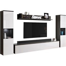 OTTO home Wohnwand &raquo;PARIS, Vitrine T&uuml;ranschlag links/rechts wechselbar&laquo; Komplett-Set, 4 Stk. tlg. schwarz-wei&szlig; Hartfaserplatte B/H/T: 260cmcm x 