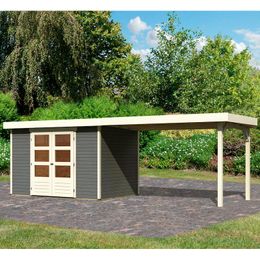 Karibu Gartenhaus &raquo;Arnis&laquo; mit Anbaudach 2,80 cm Breite grau Holzwerkstoff ohne Fu&szlig;boden, ohne R&uuml;ck- und Seitenwand, ohne Dacheindeckung