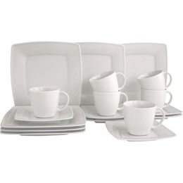 Creatable Kaffeeservice &raquo;Victoria Weiss&laquo; abgerundete, quadratische Form wei&szlig; Porzellan 18 Stk.