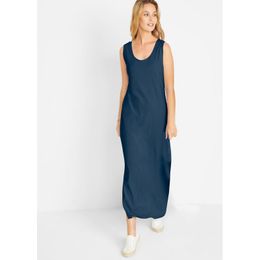 bonprix Damen bonprix Jerseykleid aus Baumwolle und Polyester, seitlicher Schlitz, taillierte Passform blau 52/54 (XXL), N-Gr