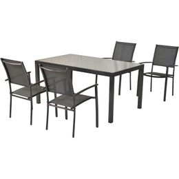 Merxx Garten-Essgruppe &raquo;&raquo;Milano&laquo;&laquo; Set, 5 Stk. tlg. Sessel stapelbar, graue Glasplatte grau Aluminium, Kunststoff Einheitsgr&ouml;&szlig;e