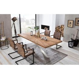 Sit Esstisch &raquo;Visby Teakholz Massivholztisch mit Sonnen-Design & Stern-Gestell&laquo; 50 mm starke Teakholzplatte mit markantem Stern-Gestell beige B/H/T: 